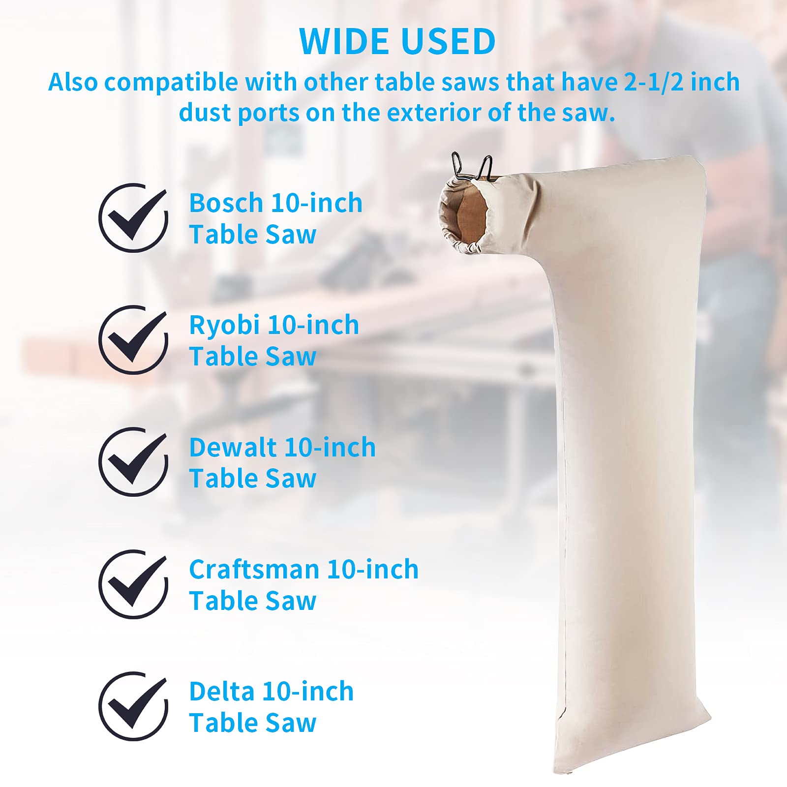 Table Saw Dust Collector Bag Replacement for Bosch/Dewalt/Ryobi/Craftsman/RIGID/Delta/Porter Cable/Makita/Metabo/Kobalt/Skilsaw 10" Tablesaws with 2.5" Dust Port | 2 Pack