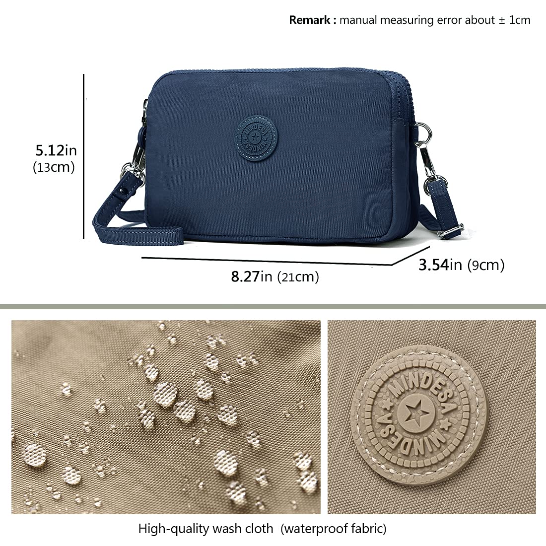 Mindesa Small Crossbody Bags Triple Zip Wristlet Clutch Wallet Waterproof Cell Phone Shoulder Handbag(Blue)
