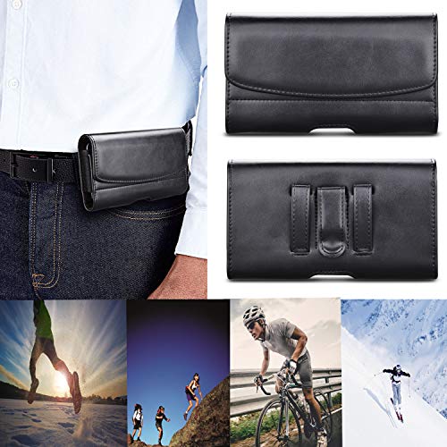 Takfox Phone Holster for Samsung Galaxy S23 Ultra S22 Plus S22 S20 FE S10 Note 20 Ultra Note 10 Plus A12 A13 A14 A02S A03S A04S A23 A32 A42 iPhone 14 Pro Max Leather Belt Holster Pouch Holder,Black
