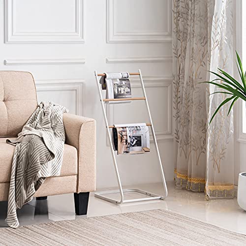 YOUDENOVA Blanket Ladder, Pool Towel Rack,Decorative 3 Tiers Towel Blanket Ladder Rack for Living Room, Towel Ladder Holder for Bathroom, White