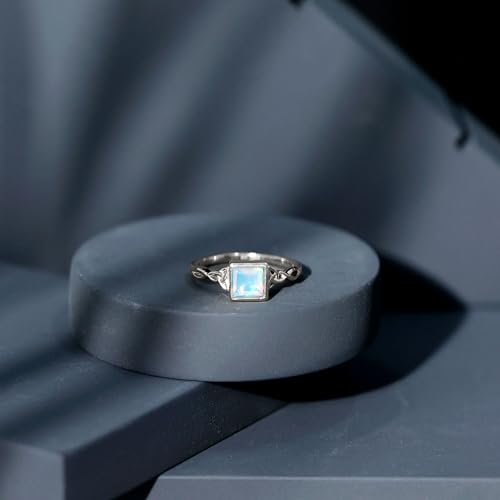 Rosec Jewels Natural Opal Promise Ring for Women, AAA Quality, Celtic Knot Ring, Certified Rainbow Opal Ring - Ready To Gift, 14K White Gold, Size:US 6.00