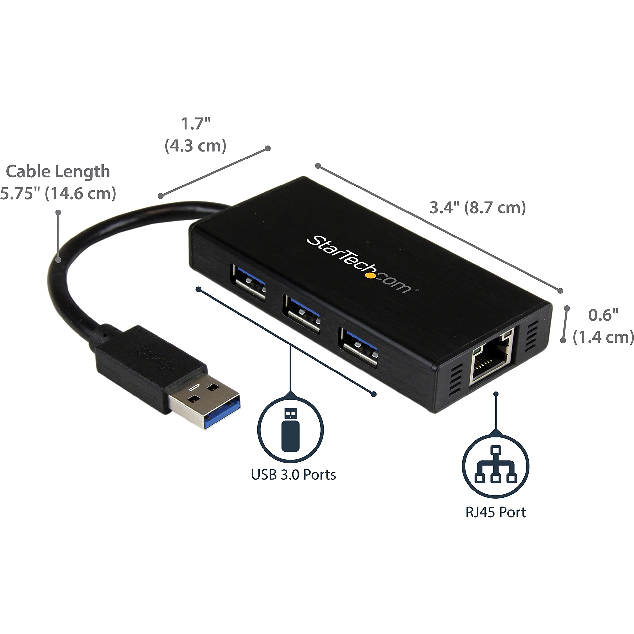 StarTech.com USB 3.0 Hub with Gigabit Ethernet Adapter - 5Gbps - 3 Port - NIC - USB Network / LAN Adapter - Windows & Mac Compatible , TAA (ST3300G3UA)