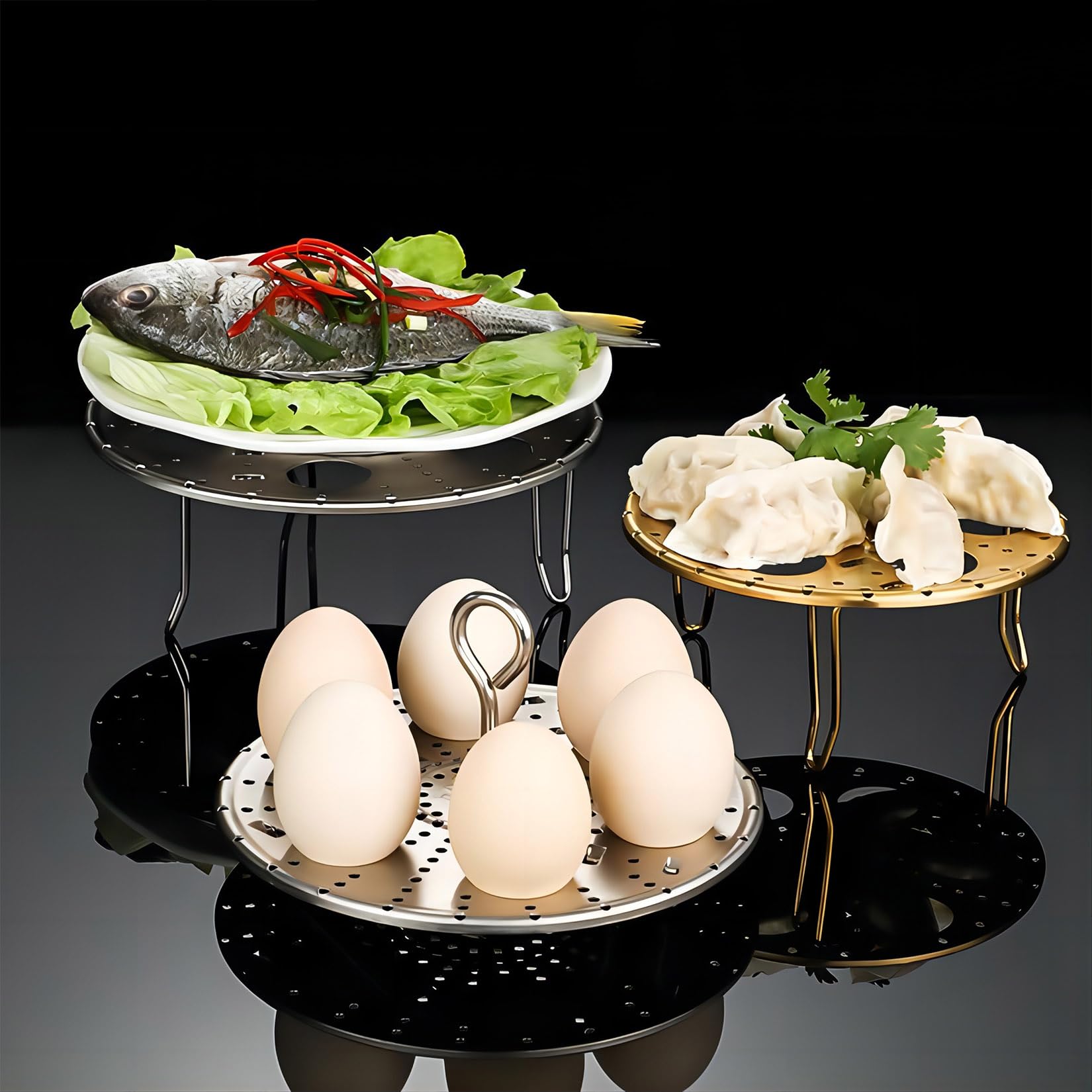 Egg Steam Rack Multipurpose Trivet for Instant Pot Accessories Fit 6,8 Qt Pressure Cooker, Stainless Steel Egg Cooker for Hard Boiled Eggs, Cook 14 Eggs, 2 Pack Stackable Steamer For Cooking Rack