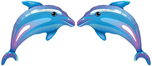 ZiYan Delightful Dolphin Microfoil Balloon, 38-Inches, Blue, 2-Unit