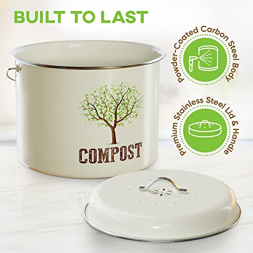 Third Rock Kitchen Compost Bin Countertop β 1.0 Gallon Compost Bucket for Kitchen β Small Compost Bin β Compost Bin Kitchen Counter - Countertop Compost Bins for Kitchen Includes Charcoal Filter
