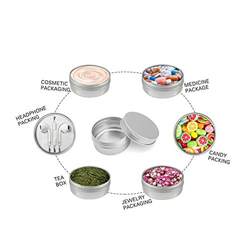 Ymkf Sqqr 60 Pack aluminum round lip balm tin container bottle with screw thread lid - great for store spices, candies, tea or gift giving, (1oz)