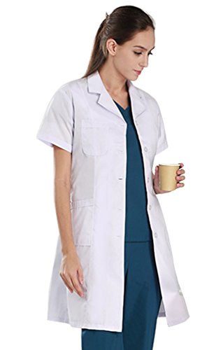 Women's White Lab Coats Doctor Workwear - Unisex Lab Coat Scrubs Adult Uniform Short Sleeves L
