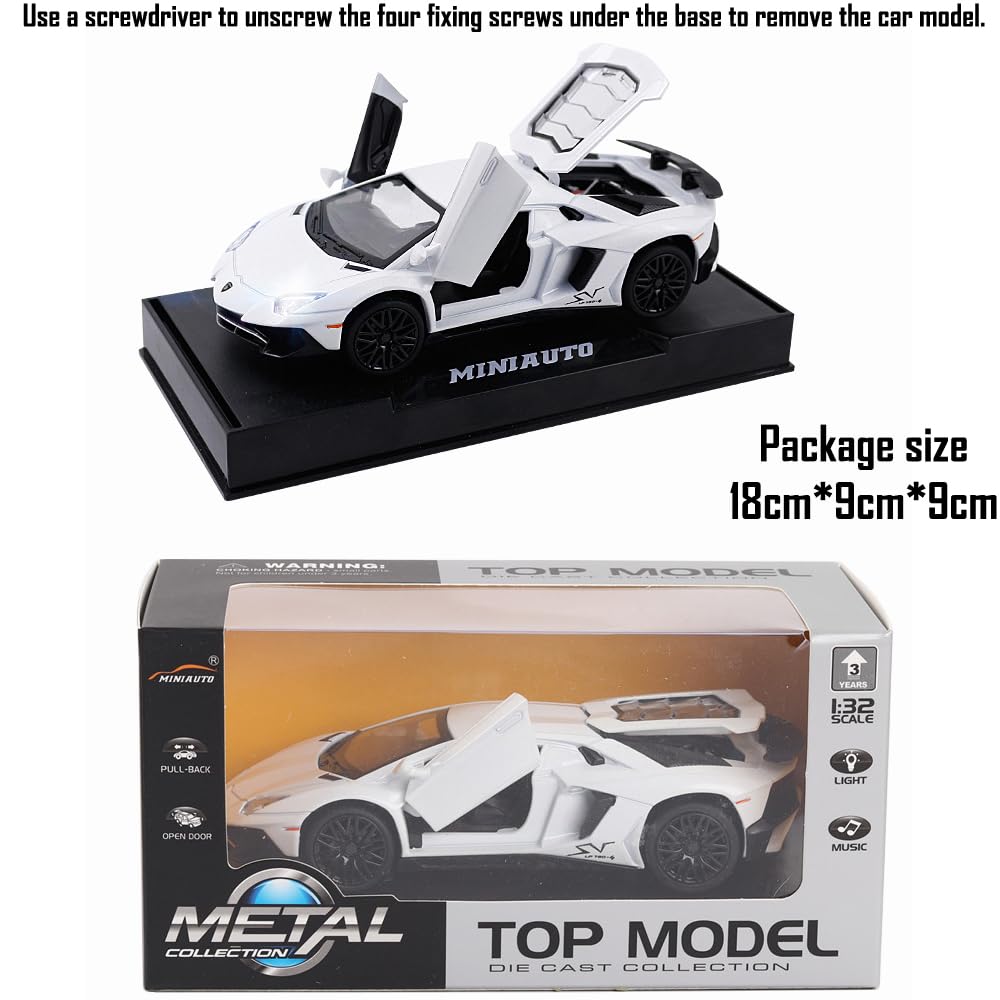 White Lambo Aventador Toy Car Model Pull Back Vehicles Diecast with Light & Sound