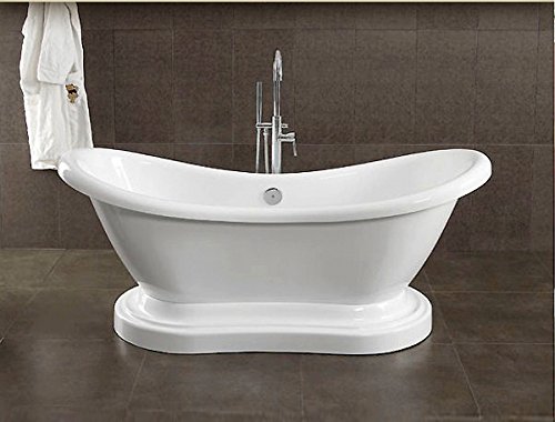 Cambridge Plumbing Inc ADES-PED-684D-PKG-BN-7DH Acrylic Double Ended Pedestal Slipper Bathtub 68 x 28 in. with 7 in. Deck Mount Faucet Drillings and Complete Brushed Nickel Plumbing Package