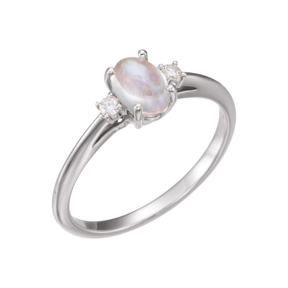 Solid 925 Sterling Silver Rainbow Moonstone and .06 Cttw Diamond Ring Band (Width = 6.3mm) - Size 7