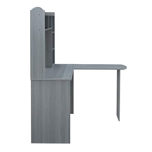 Techni Mobili Modern Hutch L-Shaped Computer Desk, Grey
