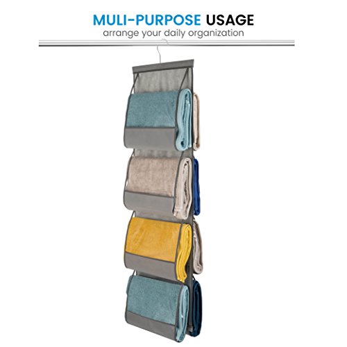 Zober Hanging Purse Organizer For Closet Clear Handbag Organizer For Purses, Handbags Etc. 8 Easy Access Clear Vinyl Pockets With 360 Degree Swivel Hook, Gray, 48β L x 13.8β W