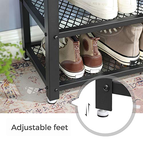 VASAGLE Shoe Bench, 3-Tier Shoe Rack, 11.8 x 28.7 x 17.7 Inches Shoe Shelf Storage Bench with Metal Mesh Shelves and Seat, Free Standing Shoe Organizer for Entryway, Greige and Black