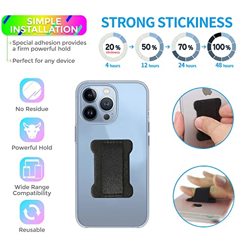WUOJI Cell Phone Finger Grip Strap Holder for Hand, Phone Grip Compatible with Most Smartphones,Universal Cell Phone Grips Band Holder for Back of Phone - 2Pack(Black)