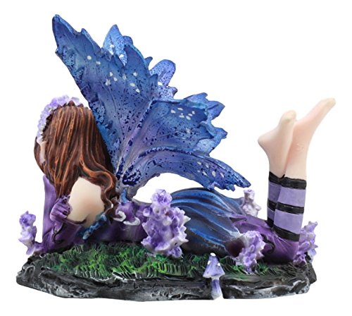 Ebros Fantasy Lavender Meadow Purple Girl Fairy Figurine 3.75" Long Faery FAE Pixie Garden Collectible Accessory
