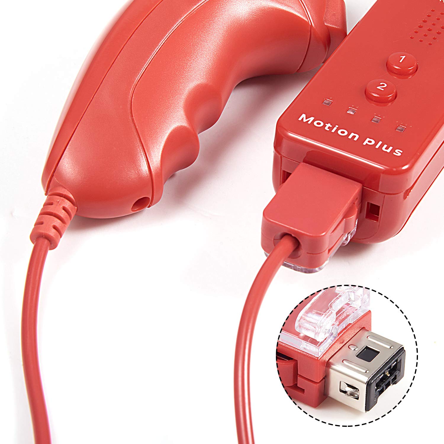 LUXMO PREMIUM Wii Nunchuck Controllers,2 Packs Nunchuck Controllers for Wii U Replacement for WII U Video Game - Red