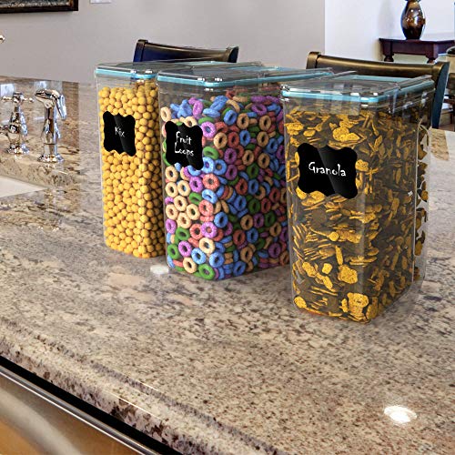 Top Quality Cereal Container Storage Set 3 Pc -135.2oz + 18 Labels & Pen - Airtight Dry Food Keepers - Great For Cereal, Flour, Sugar - BPA Free Dispenser - Shazo …