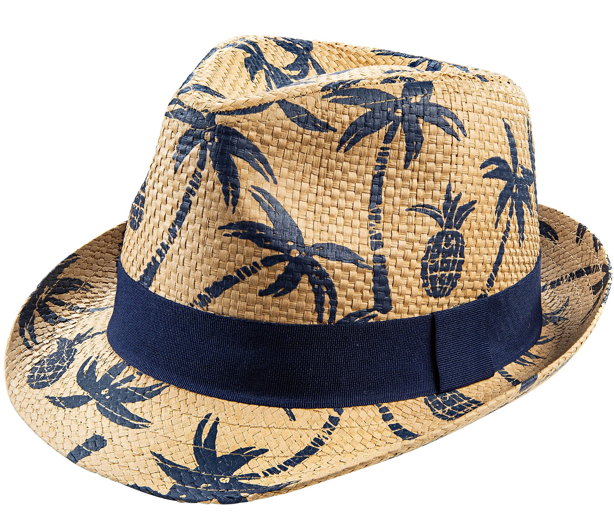 PEAK 2 PEAK Hawaii Fun Designed Straw Fedora - UPF50+ Sun Protection Hat with Navy Band Size 4-7 Years