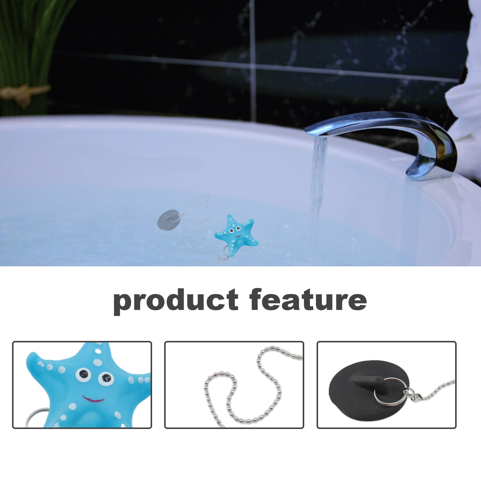 KUYYFDS Drain Stoppers, Bath Plug and Chain Universal Sink Plug Rubber Starfish Floating Bath Tub Stopper for Bathroom Kitchen Washbasin