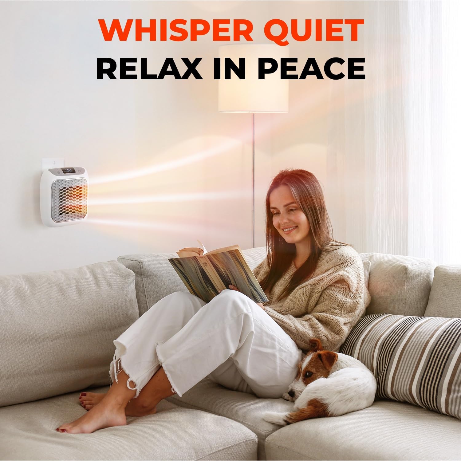 HeatWell Small Space Heater Plug In - 800w Mini Wall Mount Portable Heaters for Indoor Use Office Bedroom | Adjustable Thermostat, 12-Hour Timer, Auto Shut Off, Quiet Energy Efficient Ceramic Heating