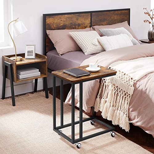 VASAGLE C Shaped End Sofa and Bed, Side TV Tray for Living Room, Industrial Style Beside Table, 19.7 in x 13.8 in x 23.6 in, Rustic Brown + Black