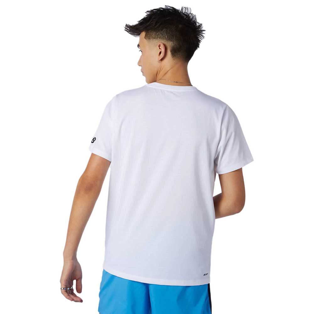 New Balance Men's Heather Tech Short Sleeve, White/Blue , Small
