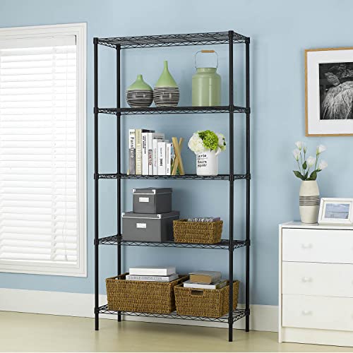 Wire Shelving Unit, 5 Shelf Metal Storage Rack NSF Certified Storage Rack 36" W x 14" D x 72" H 1250Lbs Capacity Garage Shelving Adjustable Heavy Duty Metal 5 Tier Metal Shelving Unit (Black)