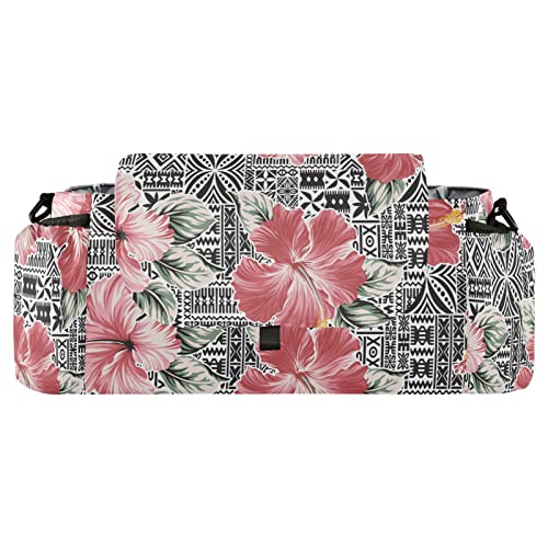 Kigai Hibiscus and Hawaiian Tribal Baby Stroller Organizer with Cup Holders, Secure Hooks Accessories Adjustable Strap Stroller Bag for Bottle, Diaper, Phone, Toys, Baby Items