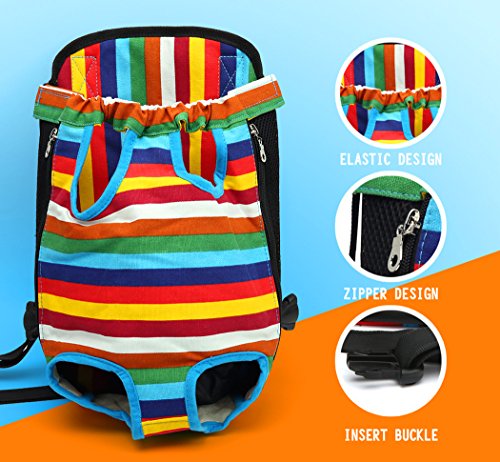 XIAOYU Pet Carrier Backpack, Adjustable, Hands-Free, Legs Out and Breathable Pet Dog Cat Front Carrier Backpack for Walking, Hiking, Biking Travel, Outdoor and Motorcycle, Multicolor, S