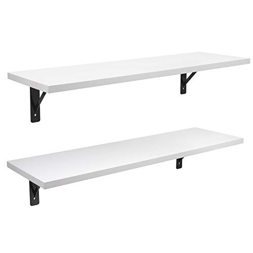 Tidyard Set of 2 Floating Display Shelves with Bracket, Wall Mounted Floating Shelf, Photo Display Stand White for Living Room Bedroom Bathroom Kitchen Home Office Decor