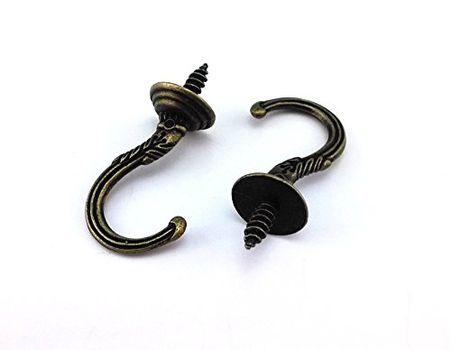 yueton 20pcs Vintage Carving Screw-in Wall Ceiling Hooks Cup Hooks Hanger 1/2inch Open Mouth