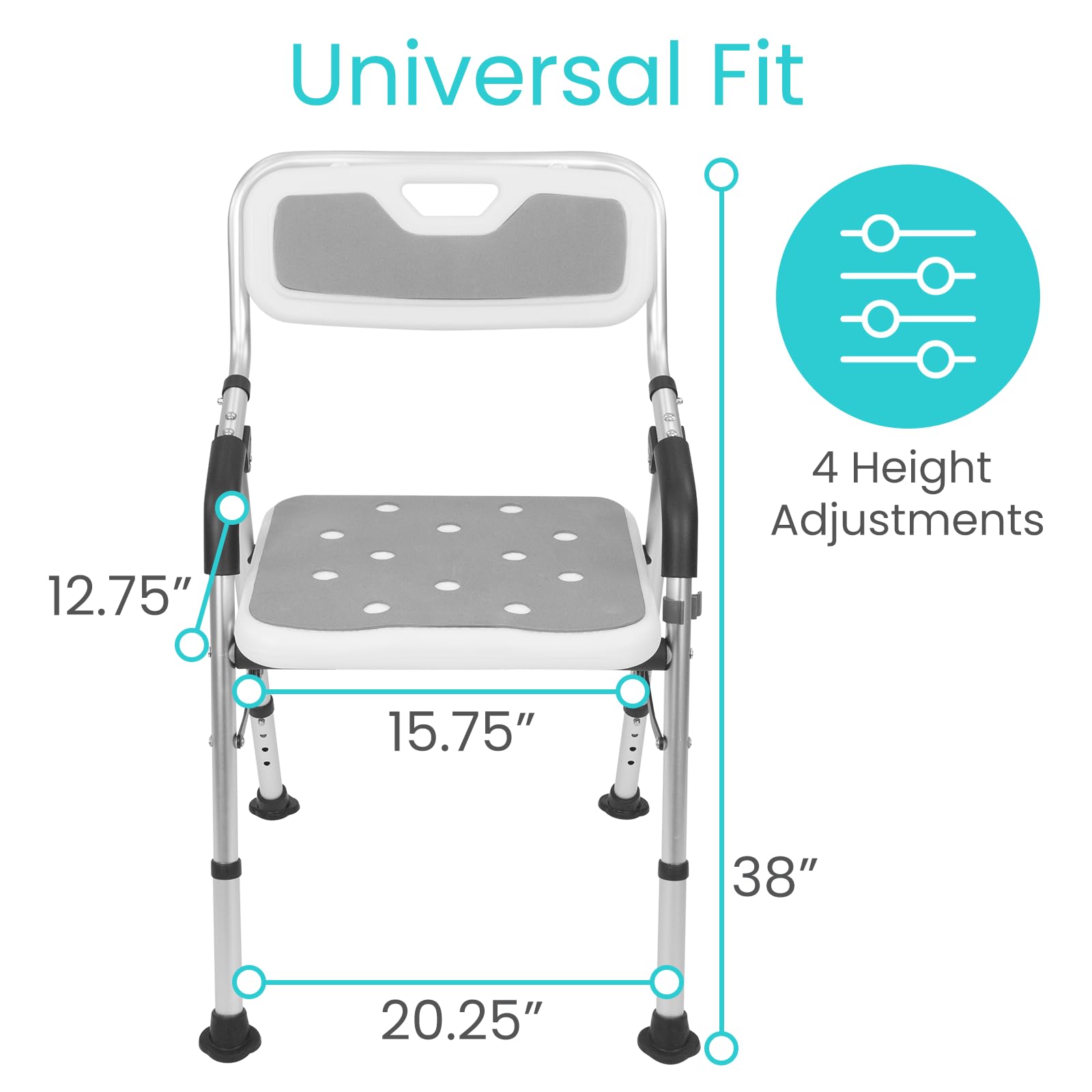 Vive Shower Chair For Elderly And Disabled - Folding Seat With Arms And Back - Foldable Bathroom Chairs For Sitting, Inside Shower - Portable For Travel - Fold Down, Collapsible, Compact & Comfortable