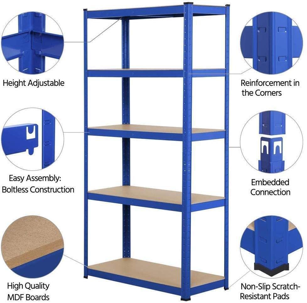 Yunlai 5 Tier Shelving for Garages and Sheds with MDF Boards 1653lb Load Capacity Racking Storage Shelving Unit Plug-in System Shelving Units for Storage Garage Shelving Units (59"x27.6"x11.8")