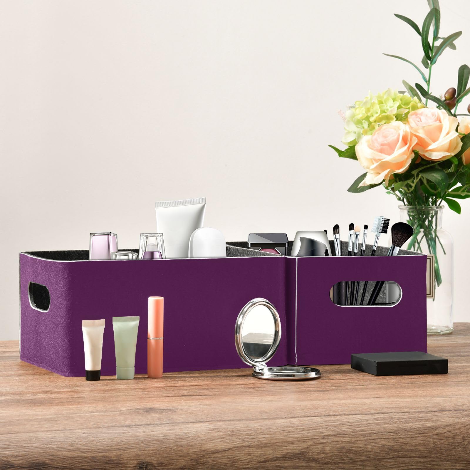 Luxury Purple Storage Baskets Foldable Storage Bin Decorative Organizing Baskets for Shelves and Closet, Set of 2