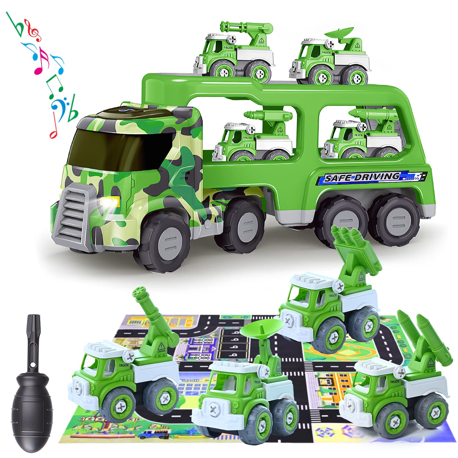 Rydohi Kids Toys Car for Boys : Toddler Truck Toys DIY Take Apart with Map Mat 5 in 1 Carrier Vehicle Construction Toys for Kids Age 3 4 5 6 7 Birthday Party for Kids Gifts