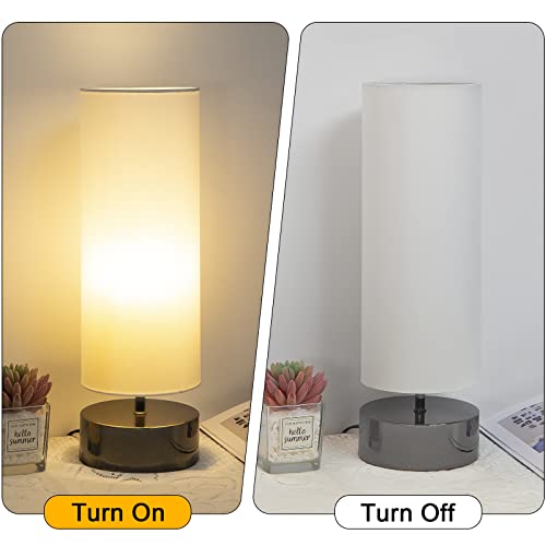 Touch Control Nightstand/Table Lamp Bedside Minimalist Desk Lamp Modern Accent Dimmable Touch Light with Cylinder Lamp Shade Night Light for Bedroom Living Room Kitchen, E26 Bulb Included