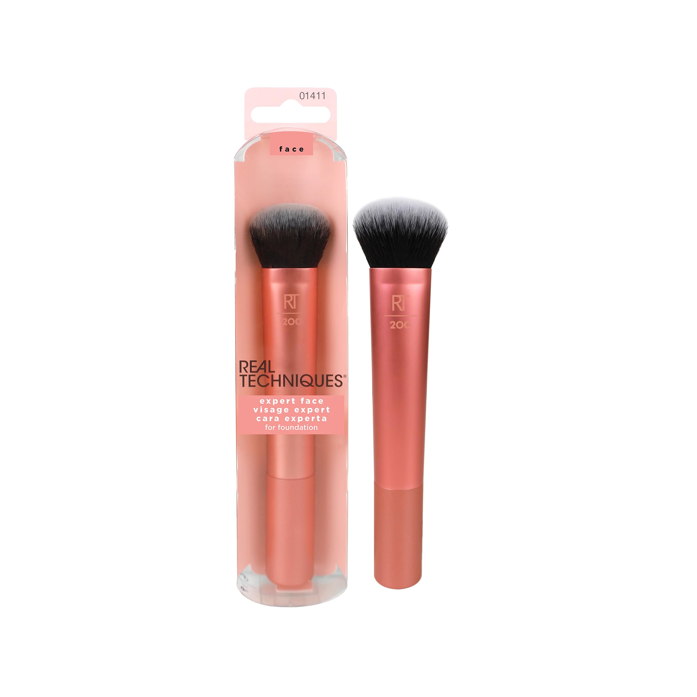 Real Techniques Expert Face Professional Foundation Makeup Brush for Even Streak Free Application, Dense Bristles For Buffing, Orange, 1 Count