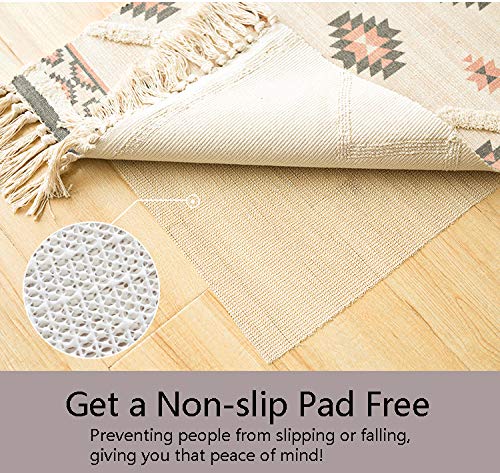Wolala Home Print Tufted Rug Mat Boho Geometric Tassels Throw Area Rugs Machine Washable Fringe with Non-Slip Mat for Bathroom,Bedroom,Living Room,Laundry Room Kitchen Rug,Doormat (2'x3')