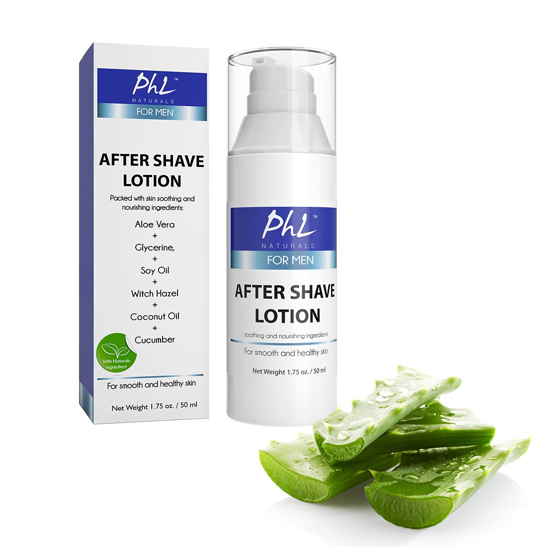 PHL Naturals Unscented Aftershave for Men, After Shave Lotion - Soothes, Moisturizes, Repairs Skin & Prevents Razor Burn, Smooth Soft Finish, 1.75 oz / 51.7 ml