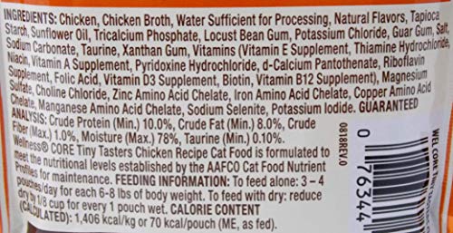 Wellness CORE Tiny Tasters Grain Free Cat Food 4 Flavor 8 Pouch Plus Catnip Toy Sampler Bundle, (2) Each: Duck, Tuna, Chicken, Chicken Beef, (1.75 Ounces)