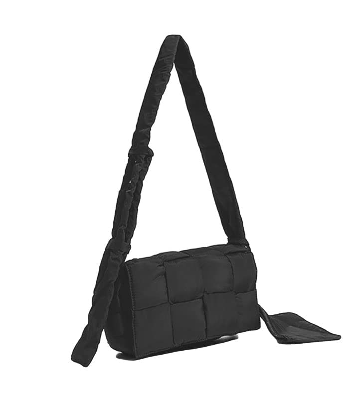 Puffer Bag,Man Women Oblique Span Quilted Puffy Down Padded Clutch Handbags Shoulder Bag, Trendy Purse (black)
