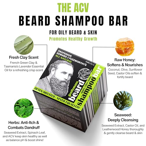 Professor Fuzzworthy's Beard Shampoo Bar - Tasmanian ACV - All Natural Ingredients - Tasmania Australia, 4.2 oz