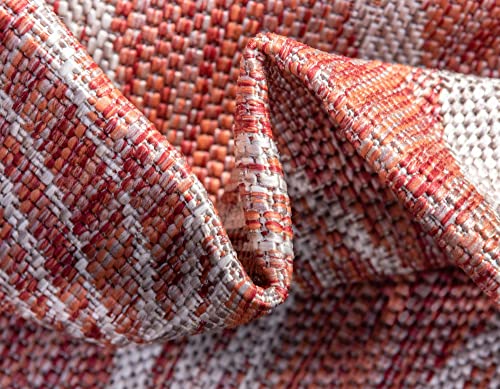 Unique Loom Outdoor Botanical Collection Area Rug - Leaf (5' 1" x 8' Rectangle, Rust Red/ Gray)