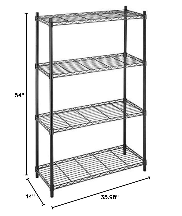 Whitmor Supreme 4 Tier Shelving with Adjustable Shelves and Leveling Feet - Black