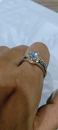 Moissanite Solitaire Engagement Ring with two tone Yellow Gold with 1.50 ct Round Brilliant Cut for Women (Sterling Silver, 6.5)