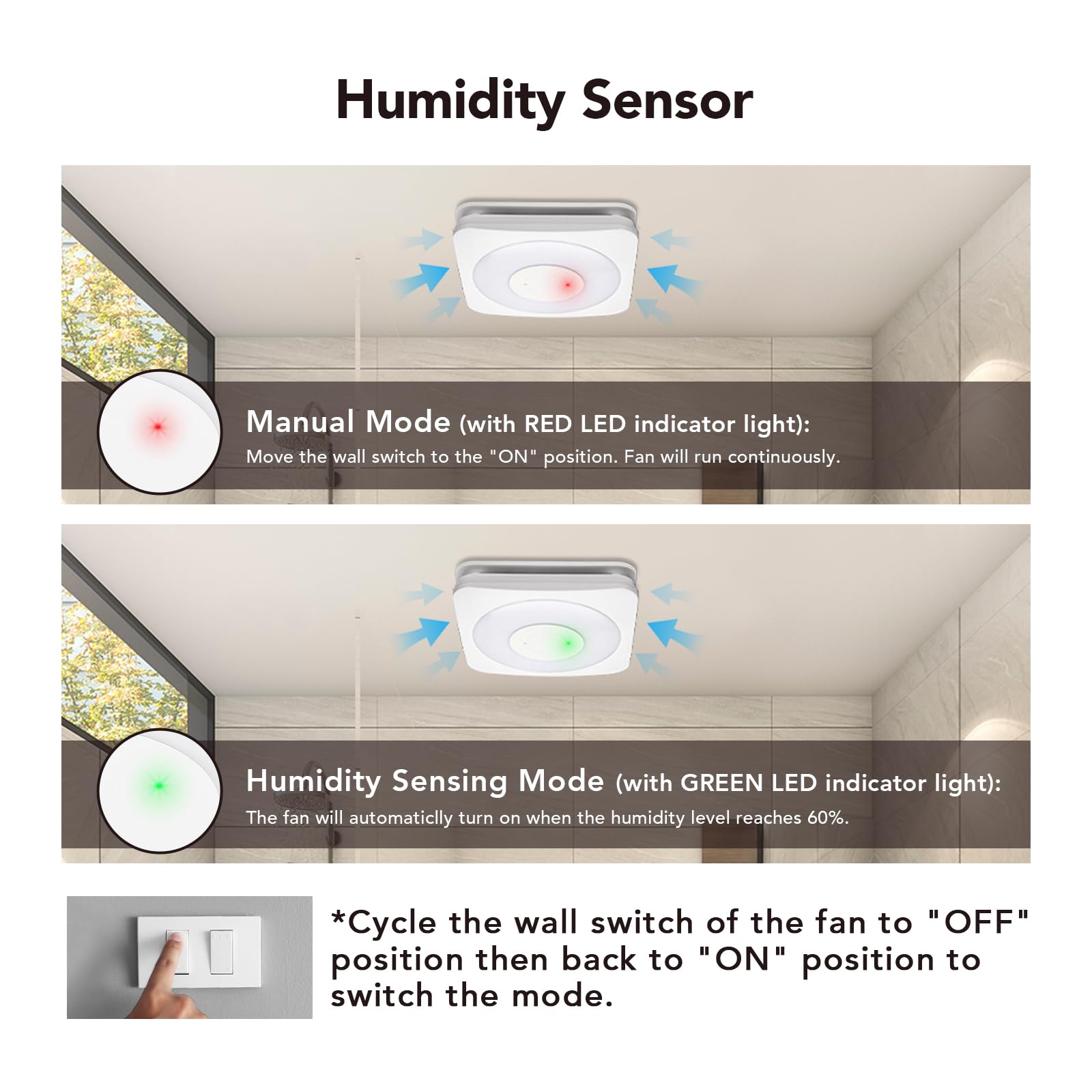 OREiN OL003 Bathroom Exhaust Fan with Light, 40W Bathroom Fan with Humidity Sensor, 160 CFM 1.0 Sones Bathroom Vent Fan with Light for Home, 1500lm LED Light 3000K/4000K/5000K Selectable & Nightlight