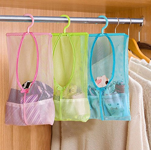 YJYdada Bathroom Storage Clothespin Mesh Bag Hooks Hanging Bag Organizer Shower Bath New (Pink)