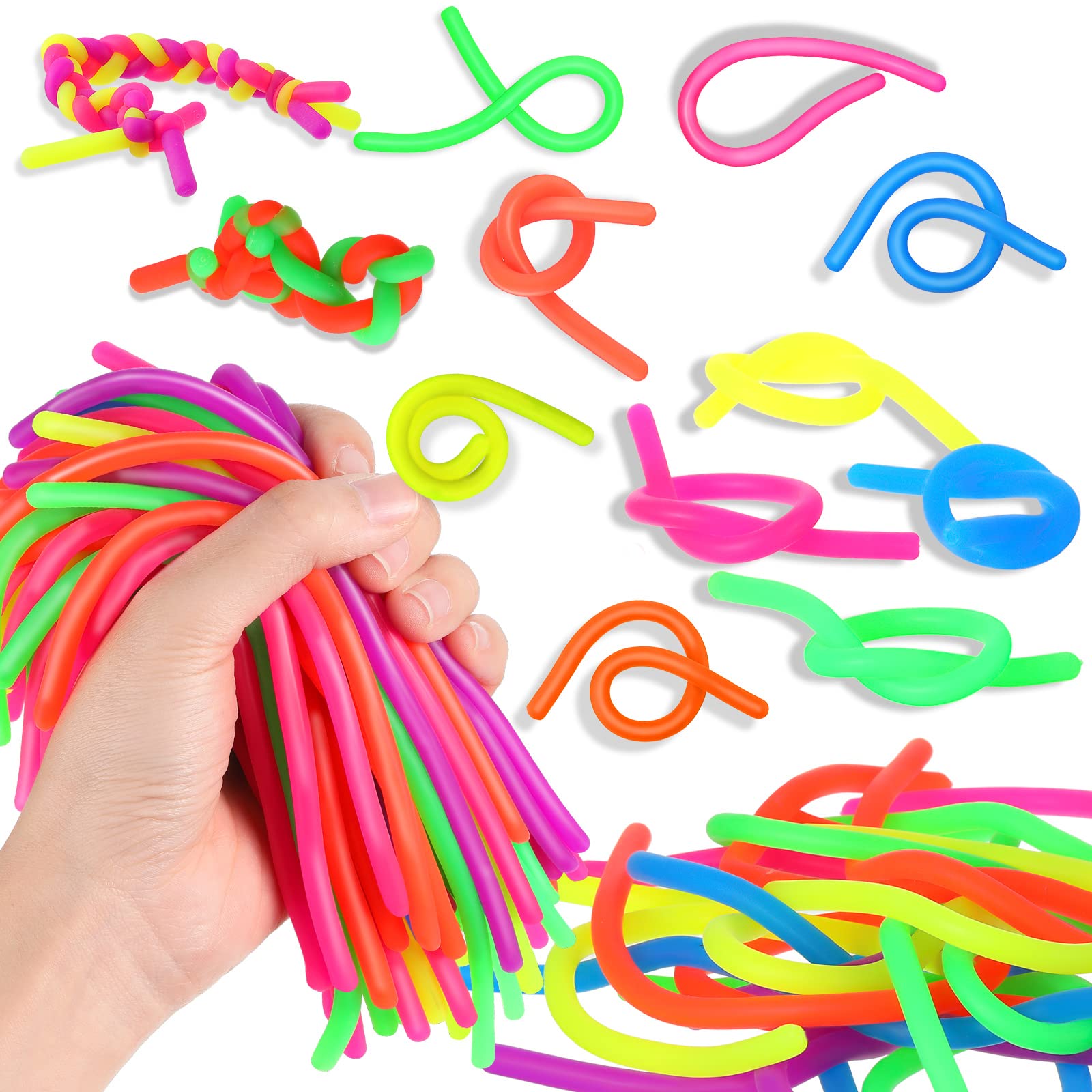 Mini Colorful Stretchy String Fidget Toys Sensory Toys Soft Stress Relief Toy for Birthday Party Favor Treasure Box Toys for Classroom Rewards Carnival Prizes (Classic, 50 Pieces)
