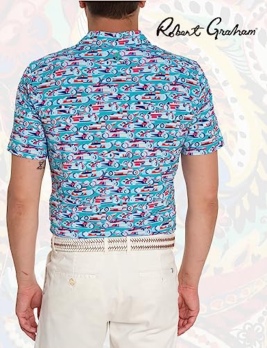 Robert Graham Men AUTO Expo Short Sleeve Knit Polo, Jade, Large