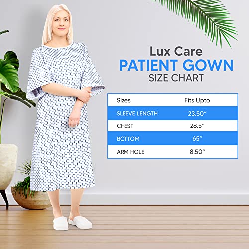 Wrinkle-Free Patient Gown - Fine Cotton Blend - Soft and Comfortable Fabric - Back Front Tie - Fit Easily Up to 2XL Size - Multipurpose Hospital Gown for Men and Women - Reusable and Washable -4 Pack